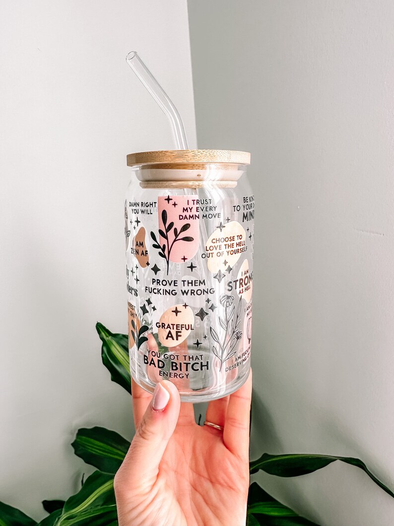 Mental Health Glass Cup Daily Affirmations Glass Cup 16oz Daily ...