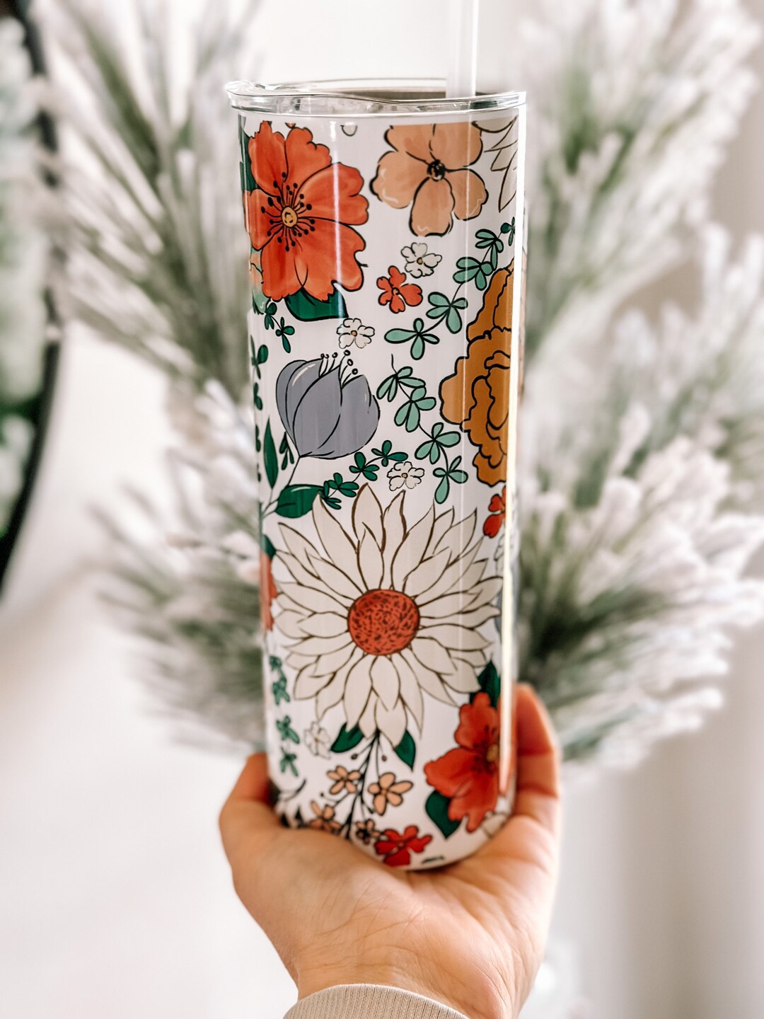 Vintage Flowers Glass Cup, Mothers Day Gifts, Gifts for Her, 20oz Glass ...
