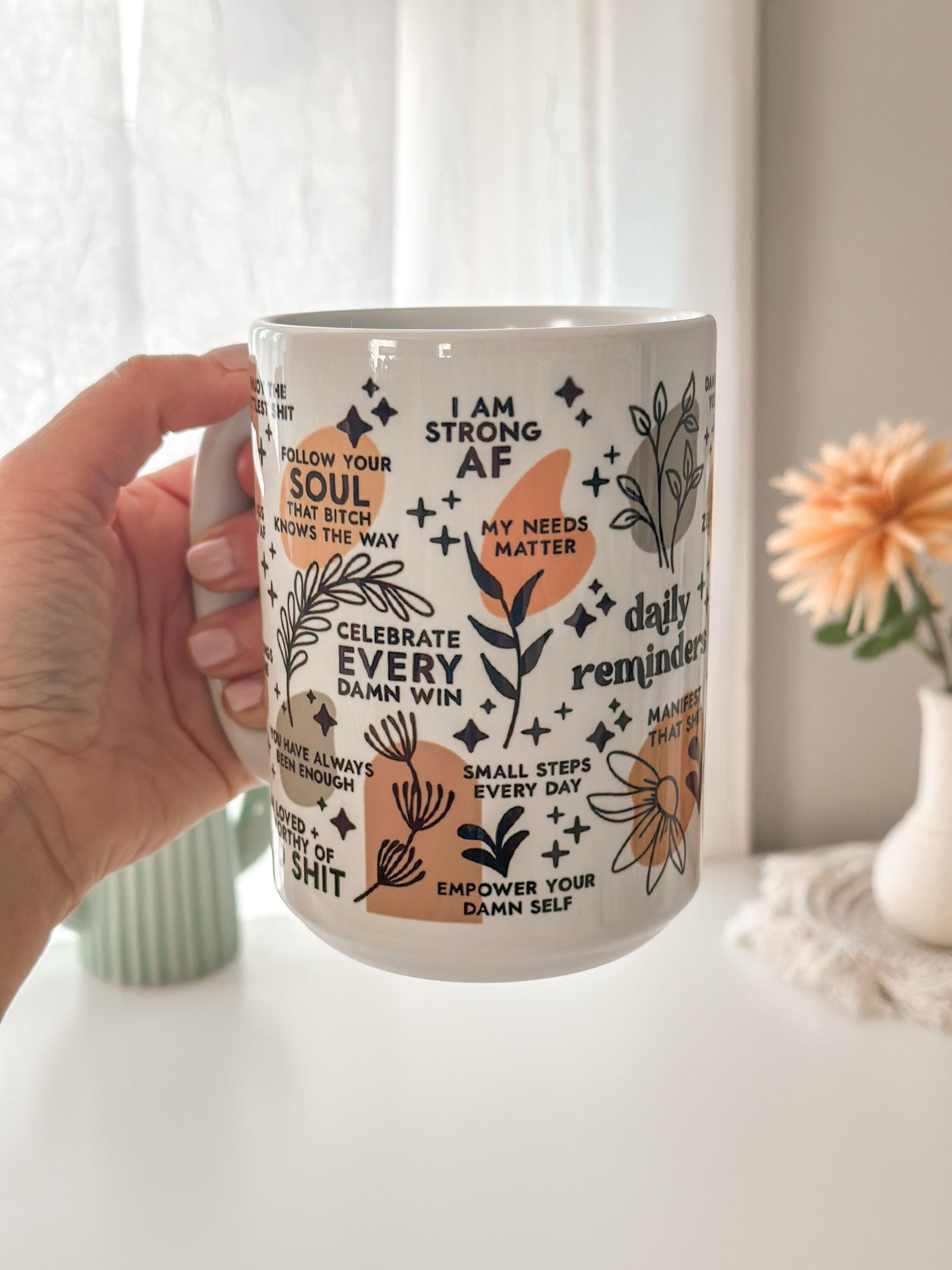 Daily Reminders Mug, Mental Health Mug ,daily Affirmations Glass Cup ...