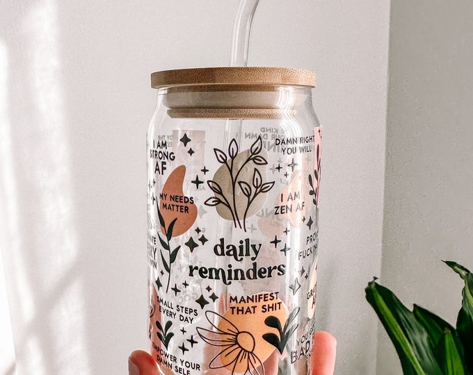 Mental Health Glass Cup Daily Affirmations Glass Cup 16oz - Etsy