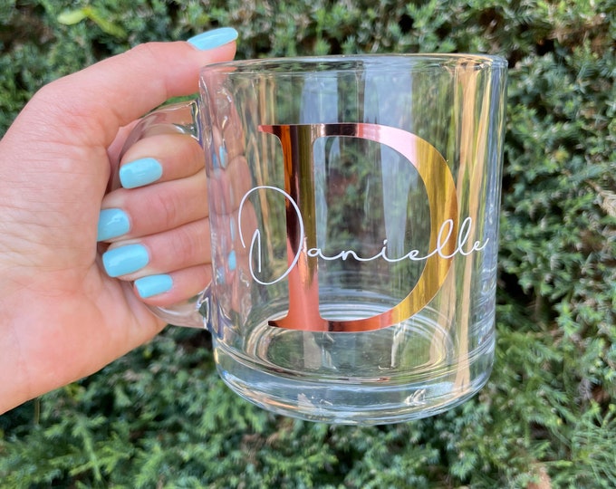 Personalized Glass Mug, Glass Mug With Name, Monogram Glass Mug, Glass ...