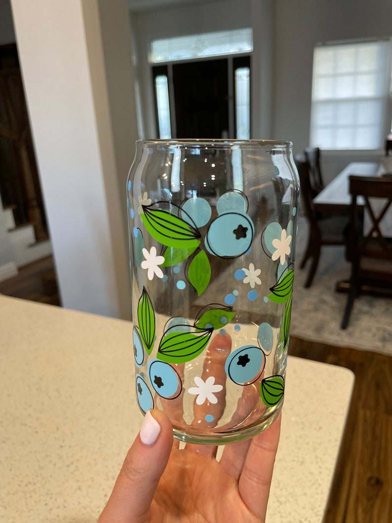 Blueberry Glass Cup Soda Glass Can Abstract Blueberry Cup - Etsy