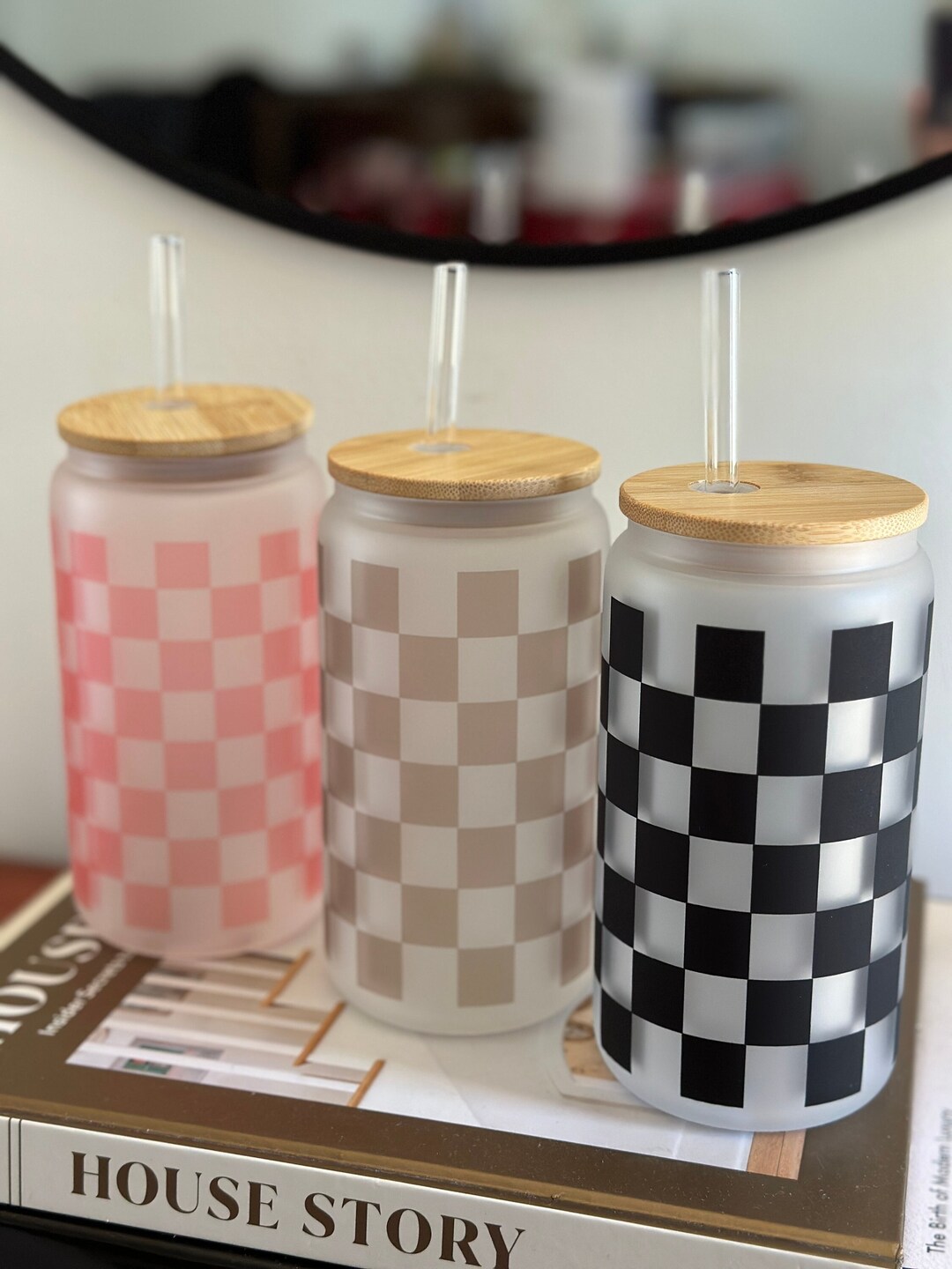 Checkered Glass Tumbler 16oz Boho Vibes Tumbler Retro Tumbler Gift for ...