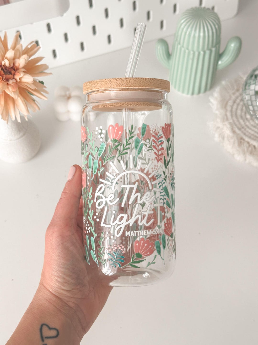 Christian Iced Coffee Cup 16oz Bible Verse Glass Tumbler Bible Verses ...