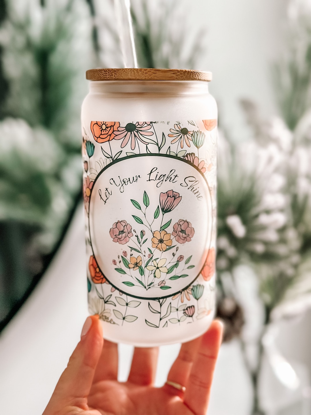 Let Your Light Shine, Fall Floral Glass Can Cup, Fall Cup for Iced ...