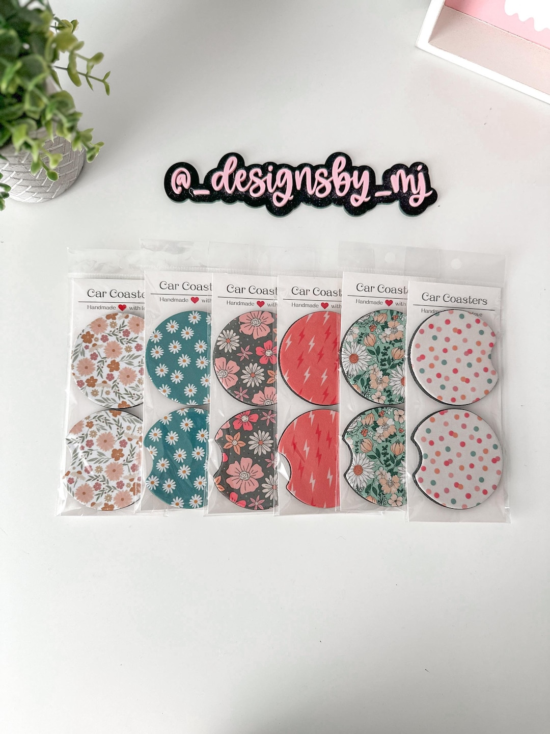 Car Coasters Set of 2 Car Floral Car Accessories Cup Holder Coasters ...