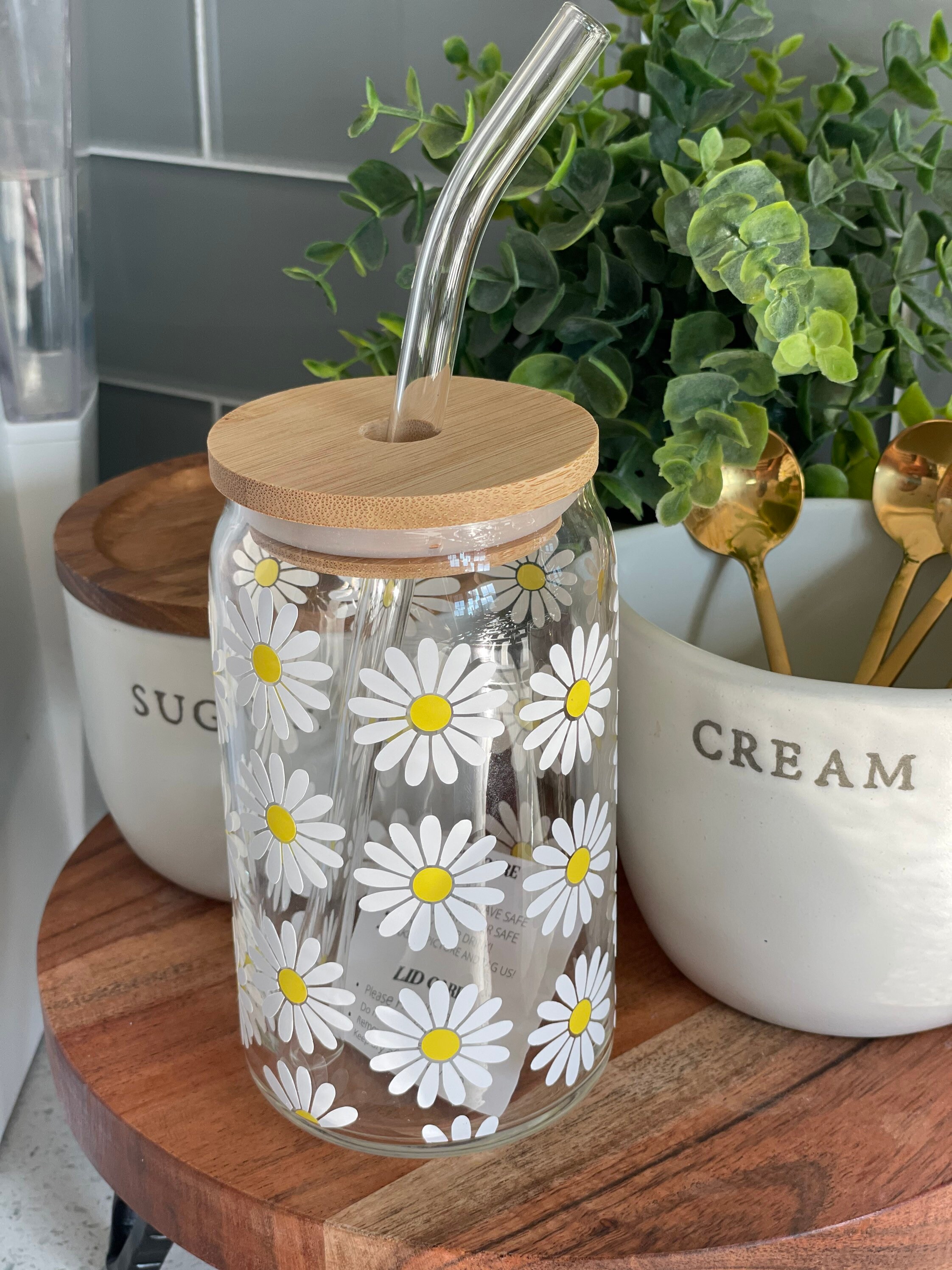 Daisy Glass Cup Daisy Glasses Daisy Glass Can Cup Flower - Etsy