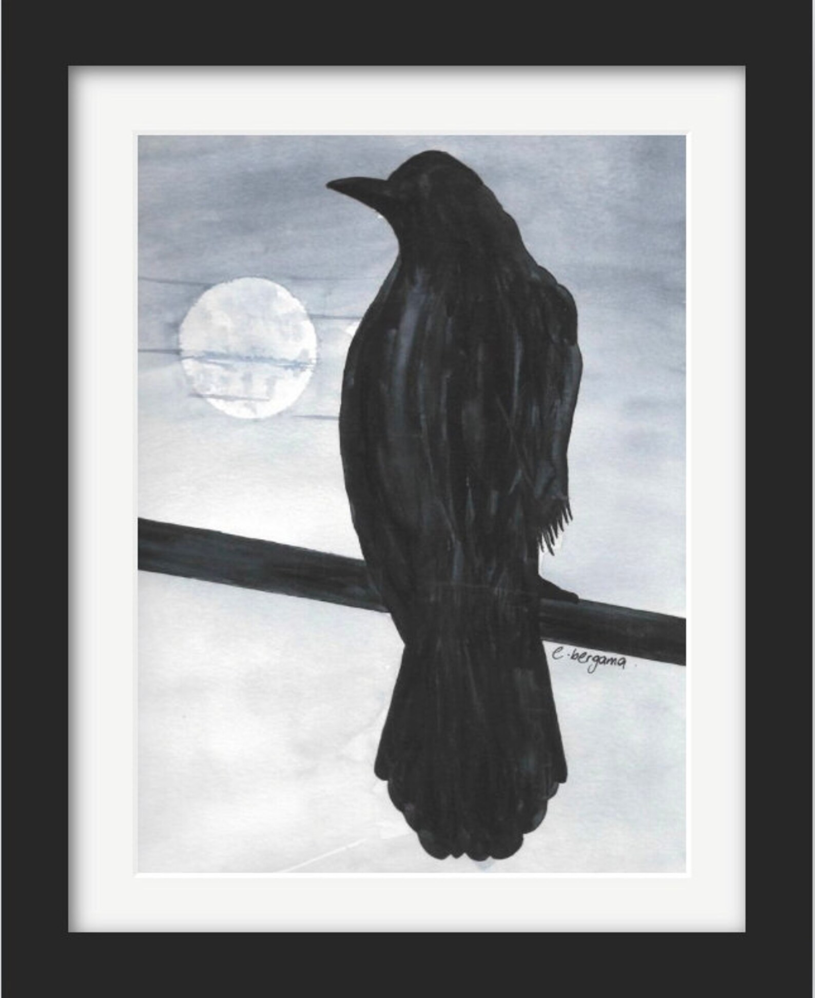 Crow and Moon Original Watercolor Painting Printable Wall - Etsy