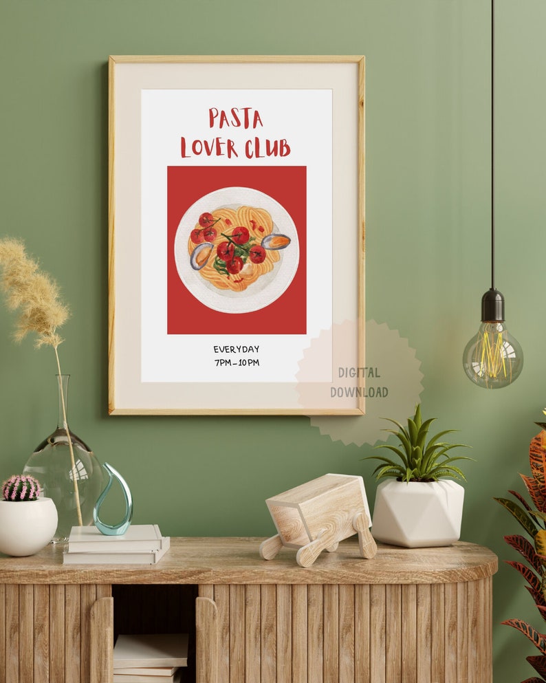 Spaghetti Wall Print Pasta Lover Club Print Retro Kitchen - Etsy