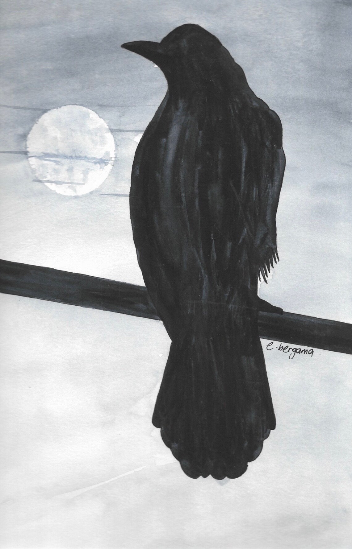 Crow and Moon Original Watercolor Painting Printable Wall - Etsy