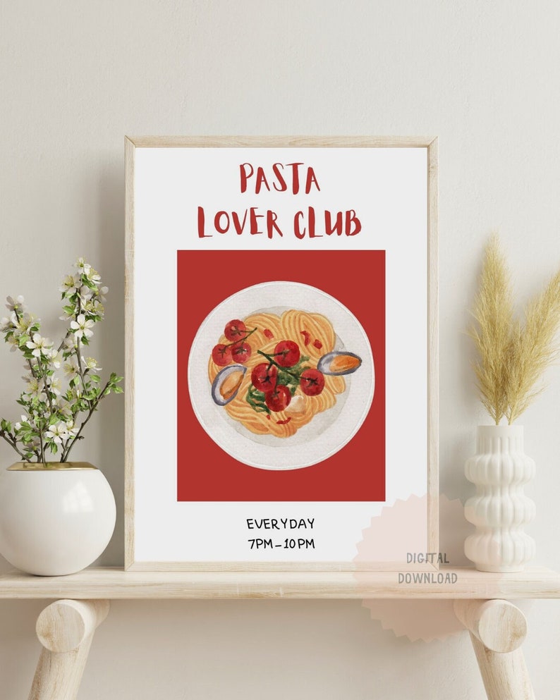 Spaghetti Wall Print Pasta Lover Club Print Retro Kitchen - Etsy