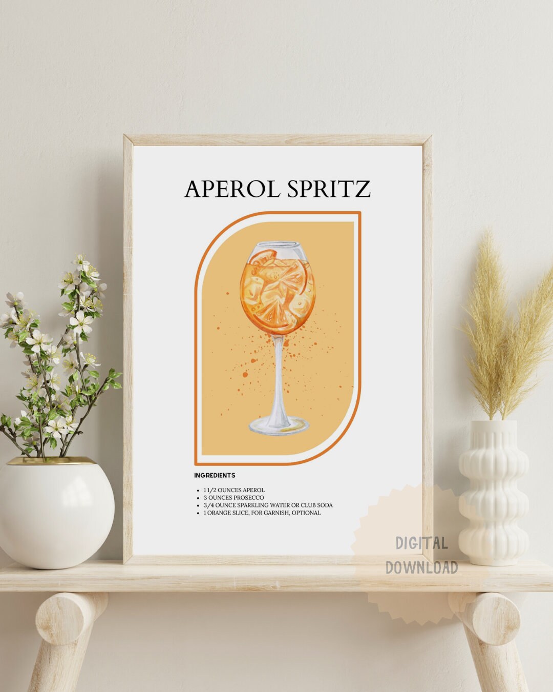 Aperol Spritz Cocktail Art Print, Bar Cart Decor Cocktail Poster ...