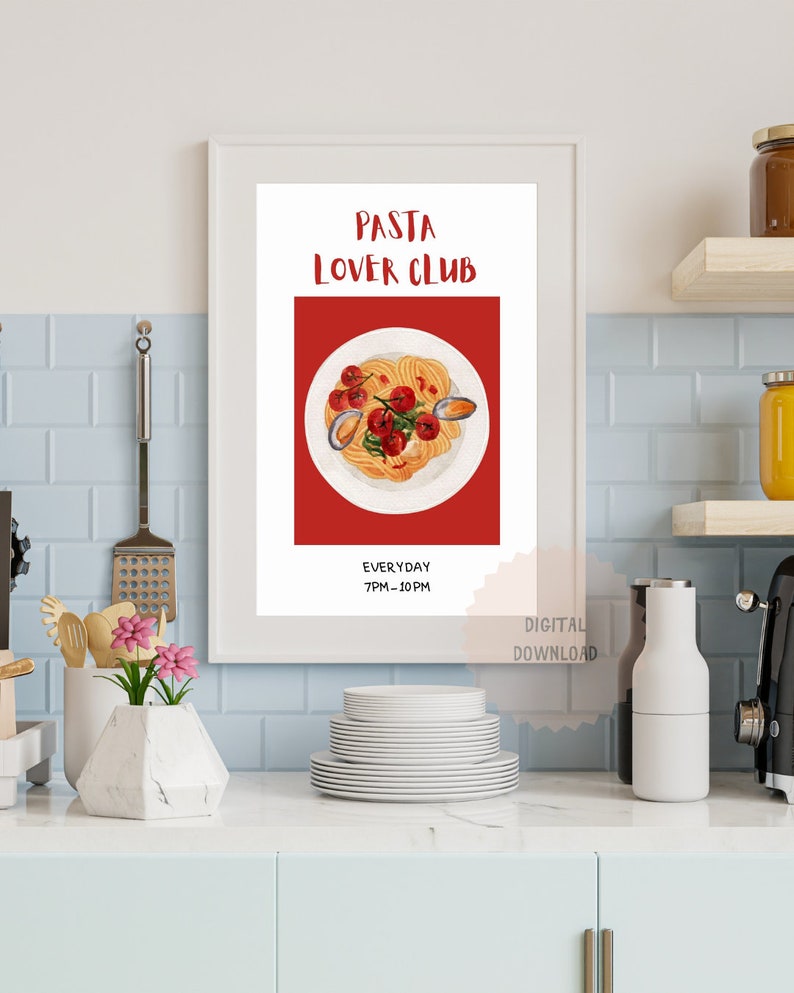 Spaghetti Wall Print Pasta Lover Club Print Retro Kitchen - Etsy