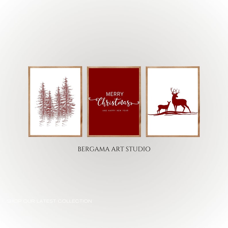 Christmas Print Set of 3, Minimalist Wall Art, Gallery Set Merry ...
