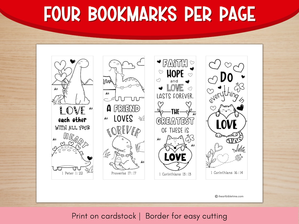 12 Coloring Bible Verse Bookmarks for Kids | Printable Love Bookmarks ...