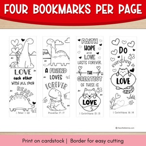 12 Coloring Bible Verse Bookmarks for Kids | Printable Love Bookmarks ...
