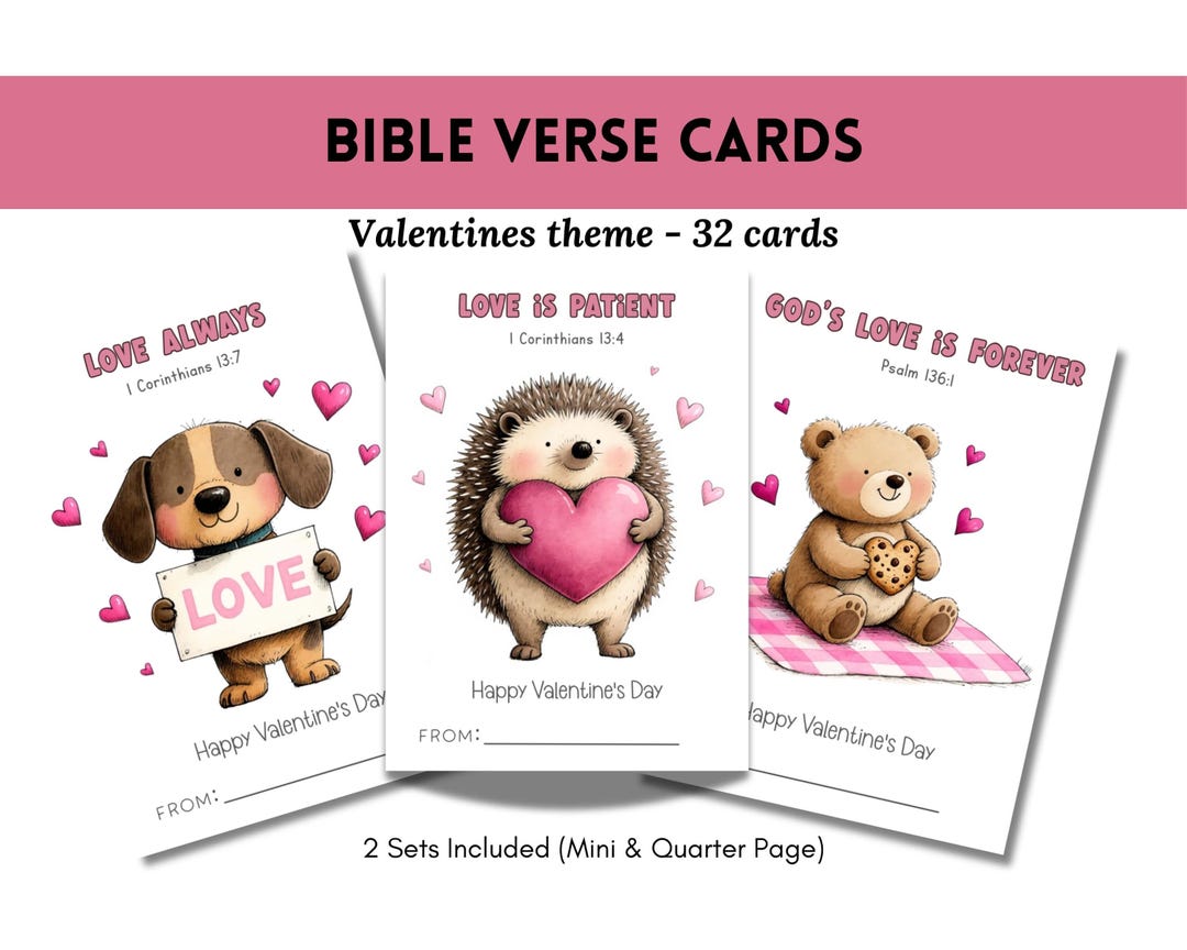 Christian Valentine Cards for Kids, Full Colour Bible Verse Animal ...