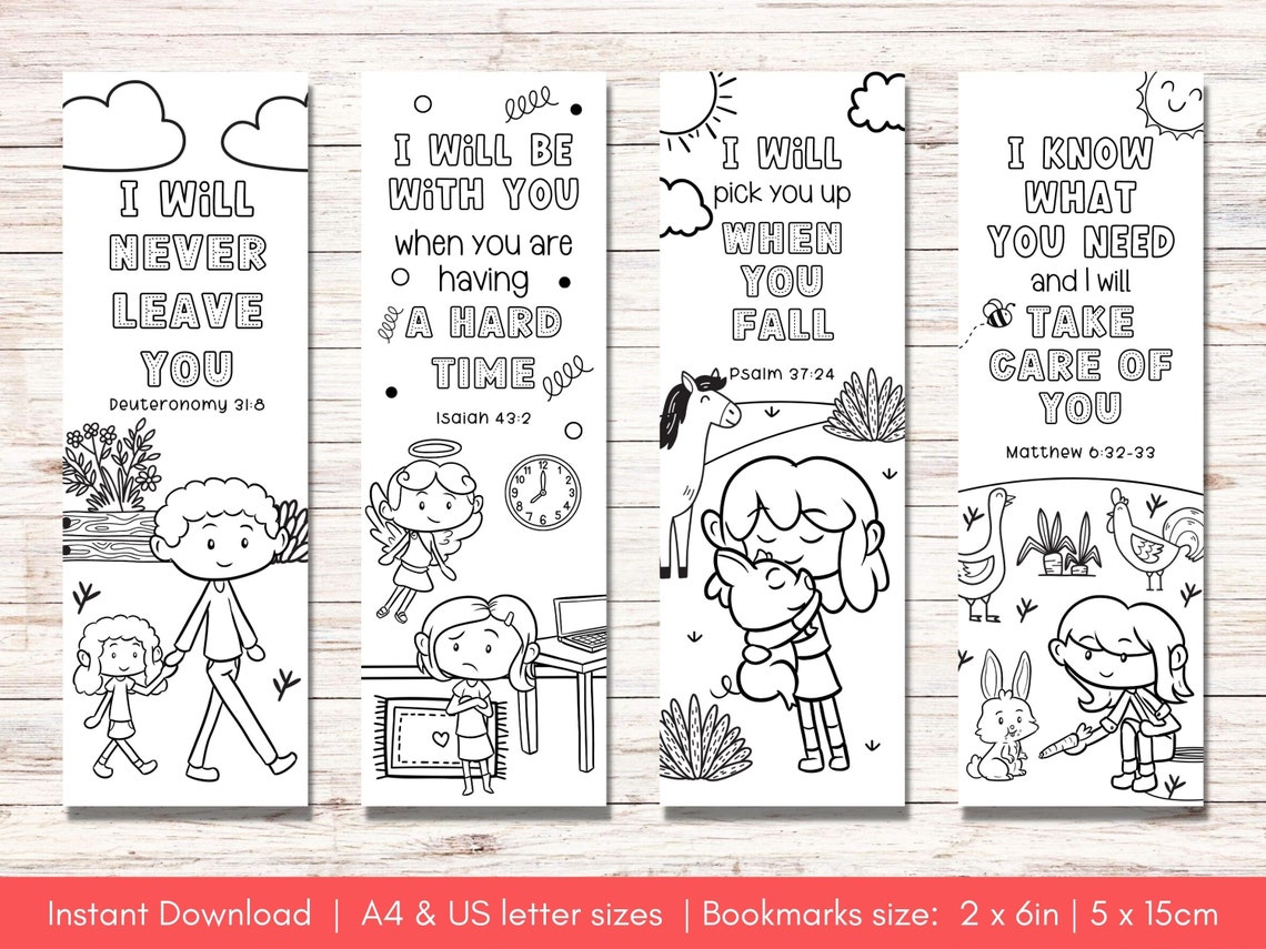 12 Coloring Bible Verse Bookmarks for Kids Printable Gods Promises ...