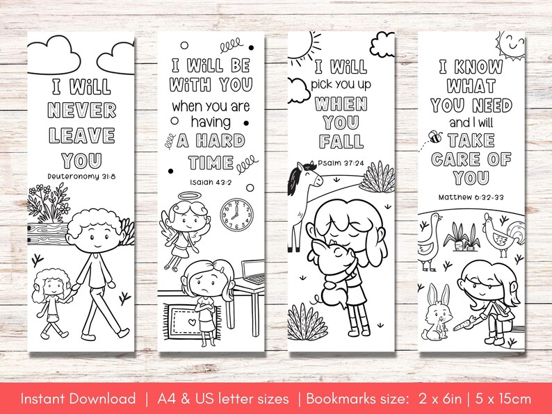 12 Coloring Bible Verse Bookmarks for Kids | Printable Gods Promises ...