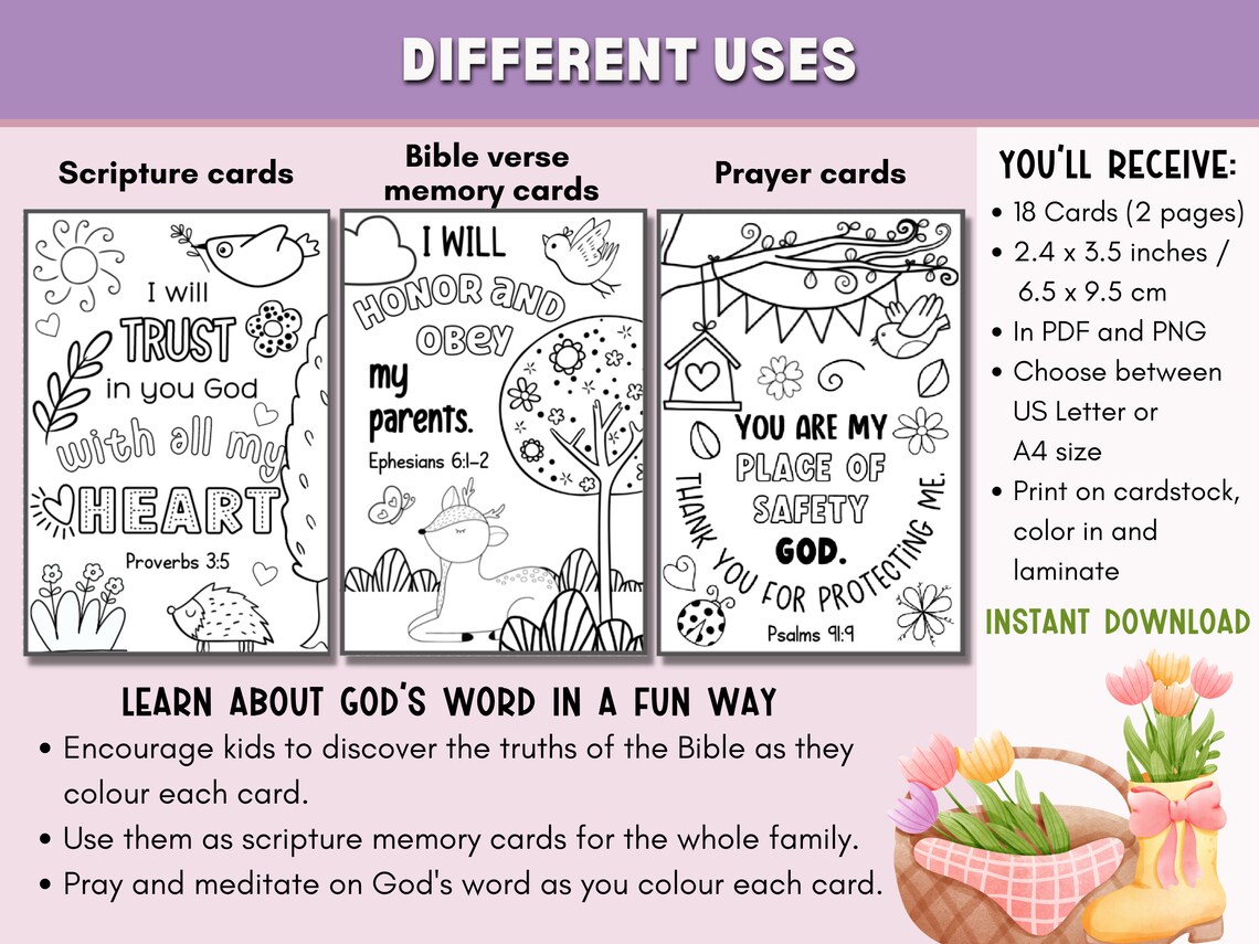 18 Coloring Scripture Cards for Kids | Printable Scripture Cards ...