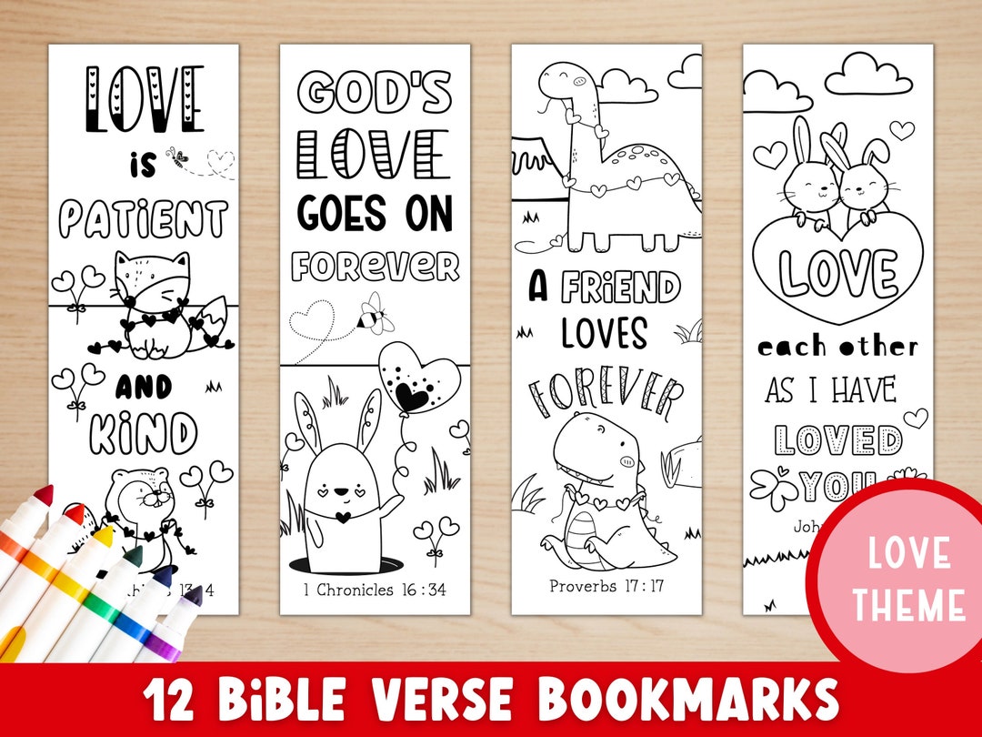 12 Coloring Bible Verse Bookmarks for Kids | Printable Love Bookmarks ...