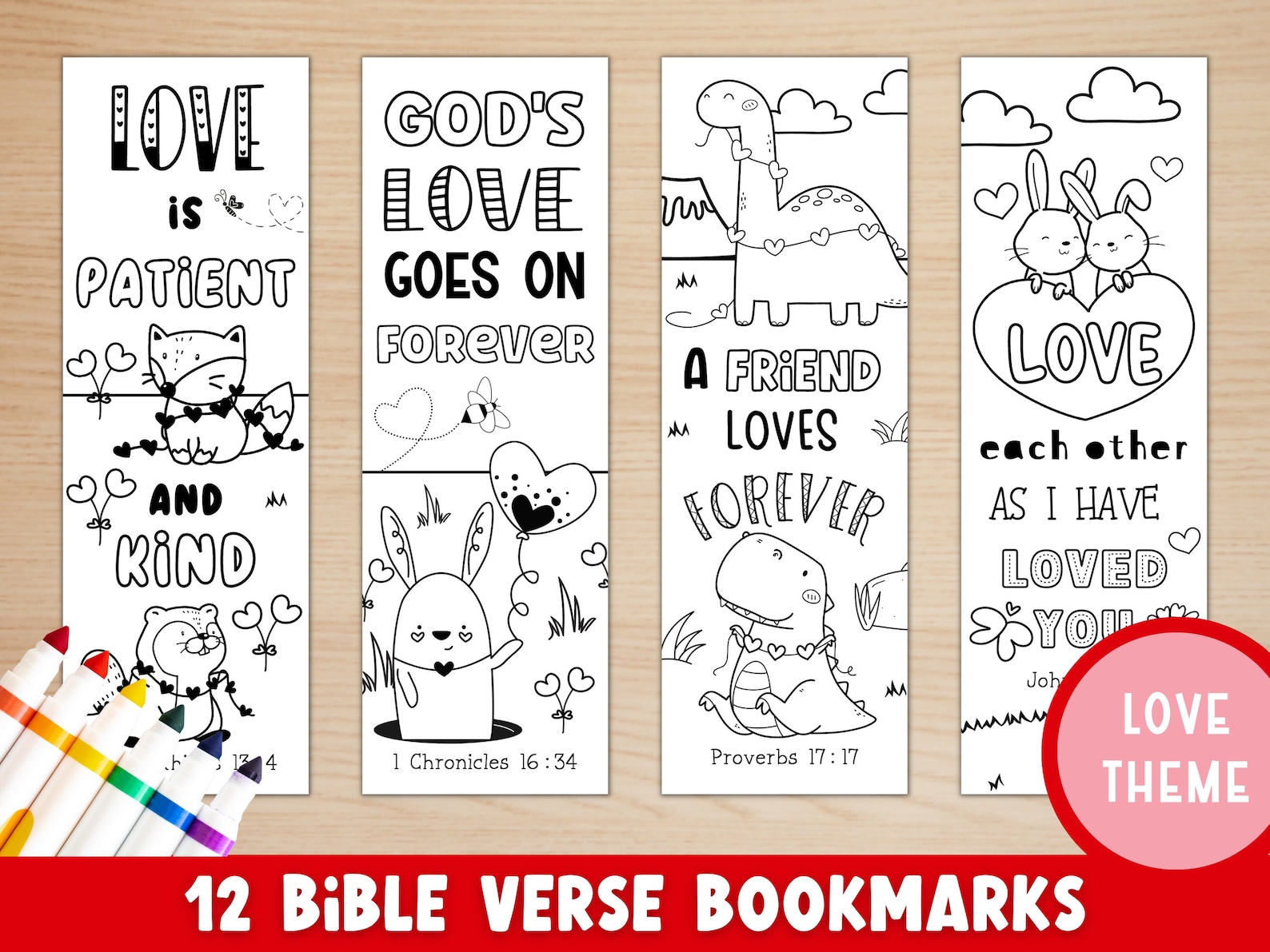 12 Coloring Bible Verse Bookmarks for Kids | Printable Love Bookmarks ...