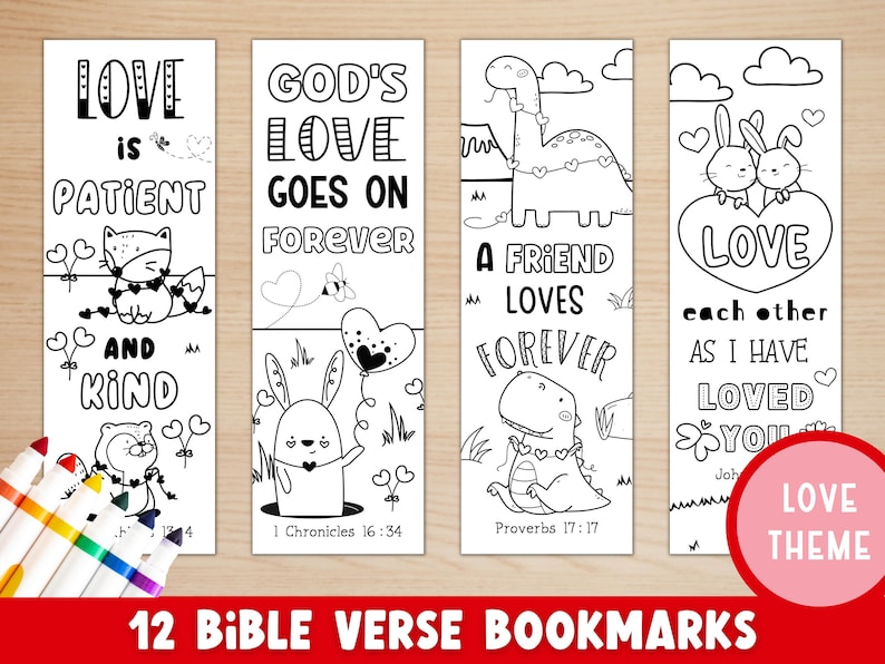 12 Coloring Bible Verse Bookmarks for Kids | Printable Love Bookmarks ...