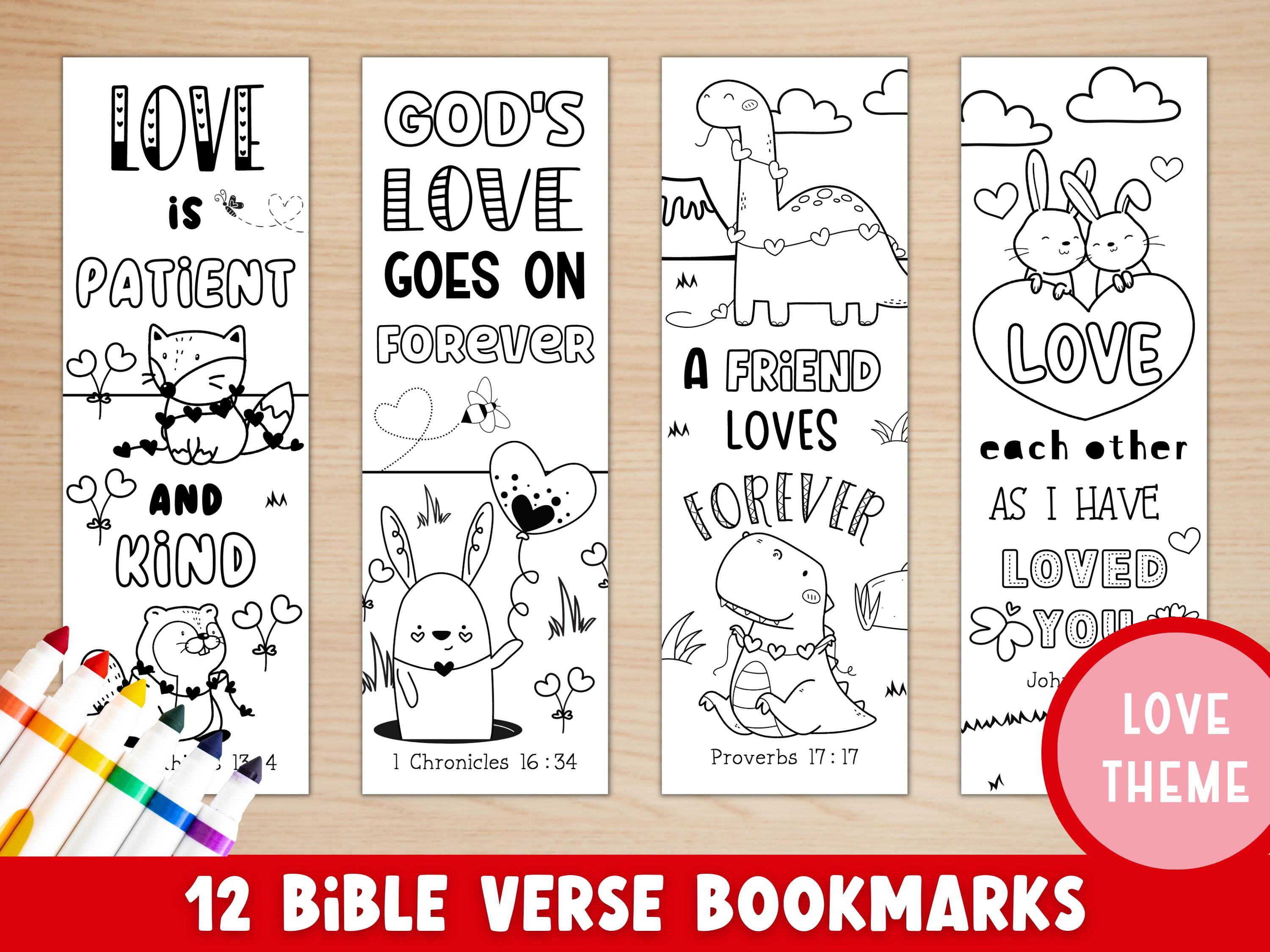 12 Coloring Bible Verse Bookmarks for Kids | Printable Love Bookmarks ...