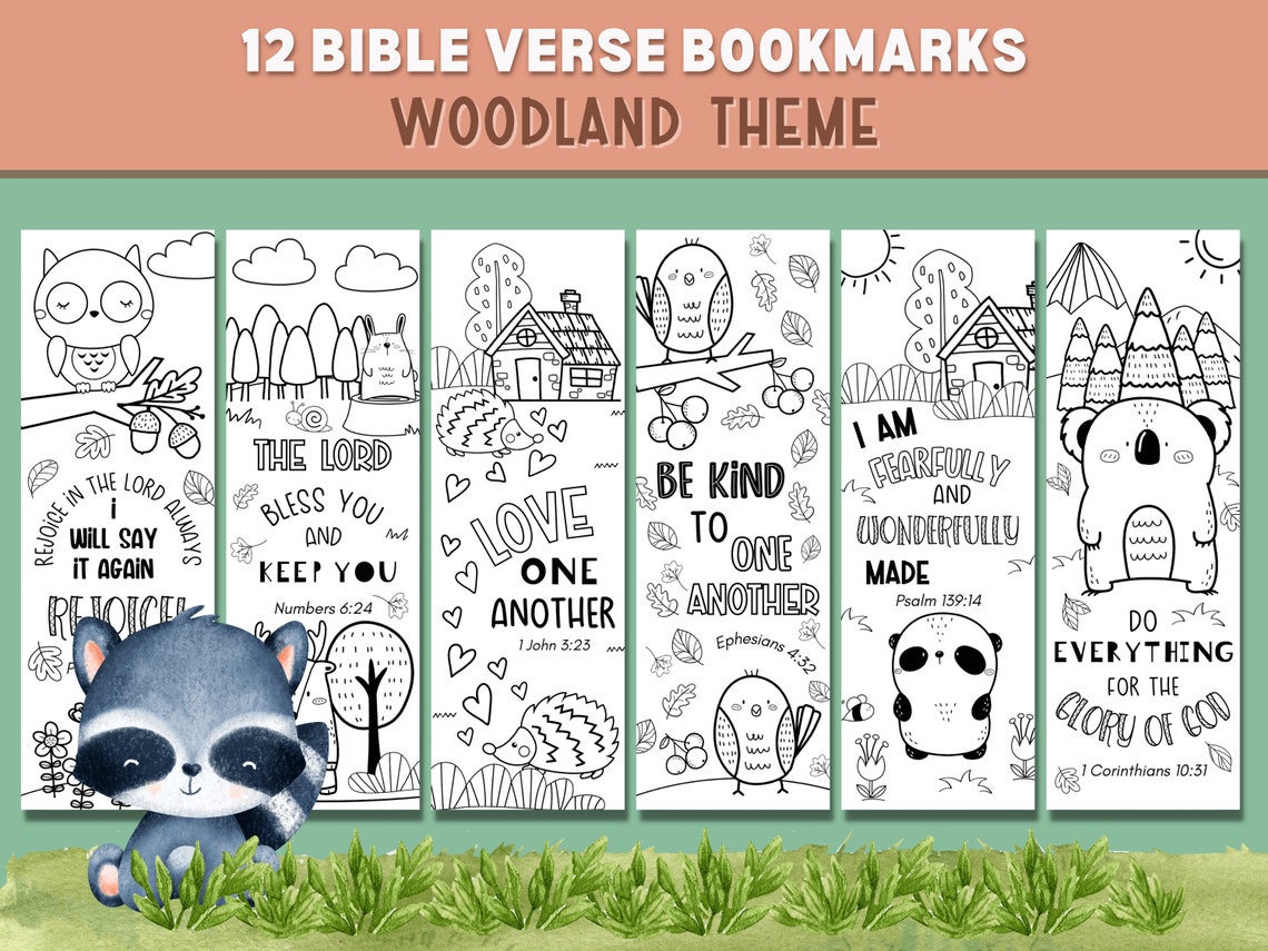 12 Coloring Bible Verse Bookmarks for Kids | Printable Woodland ...