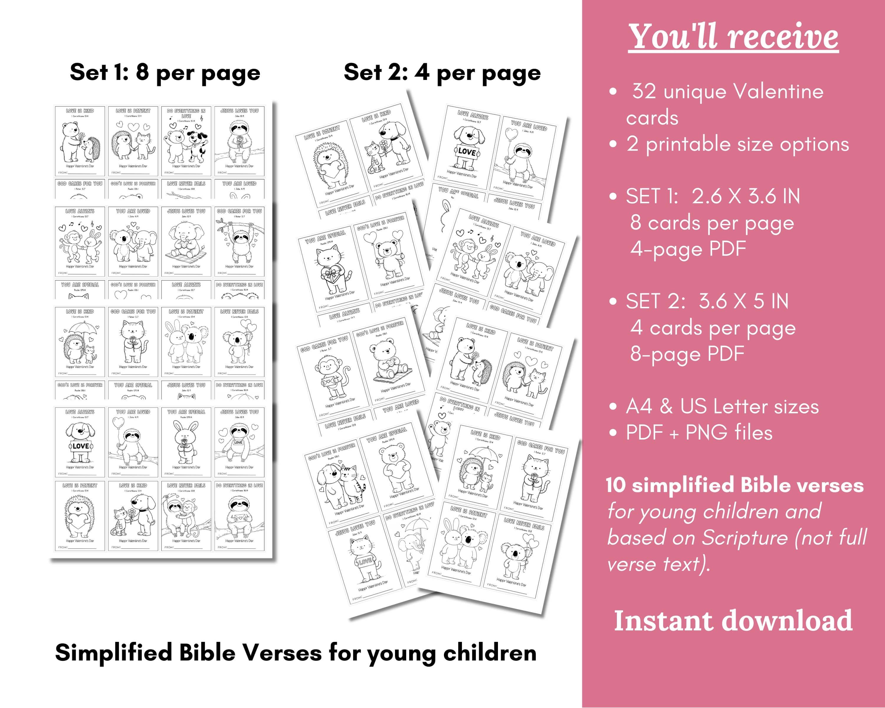 Christian Valentine Cards for Kids, Coloring Bible Verse Animal ...