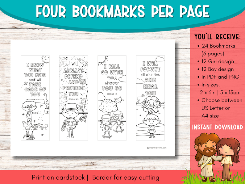 12 Coloring Bible Verse Bookmarks for Kids | Printable Gods Promises ...
