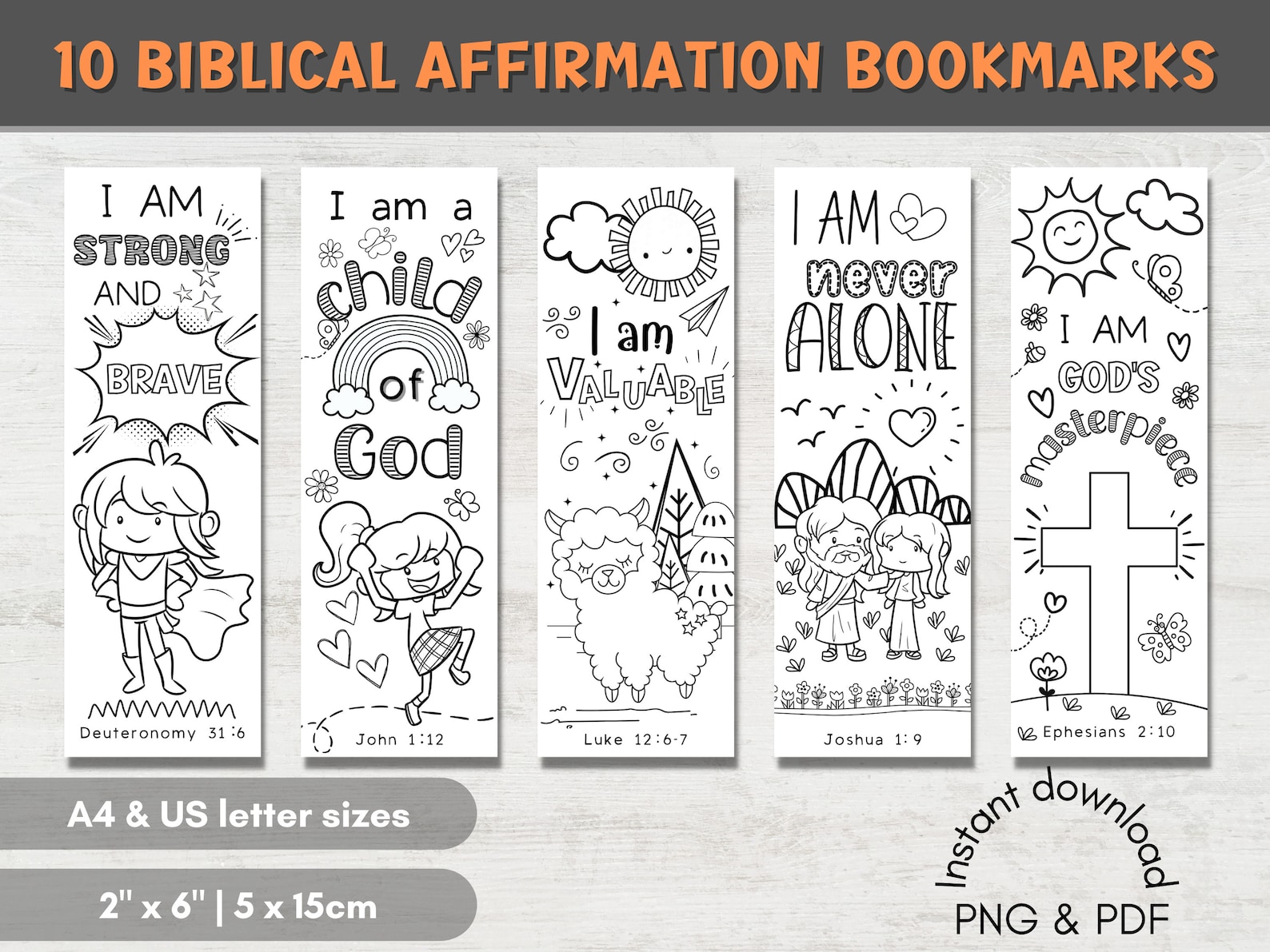 10 Coloring Biblical Affirmation Bookmarks for Kids | Printable ...