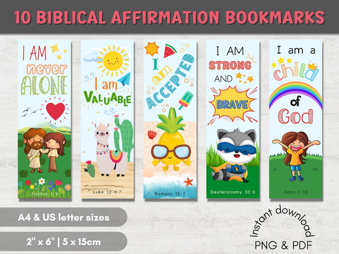 10 Biblical Affirmation Bookmarks for Kids | Printable Affirmation ...
