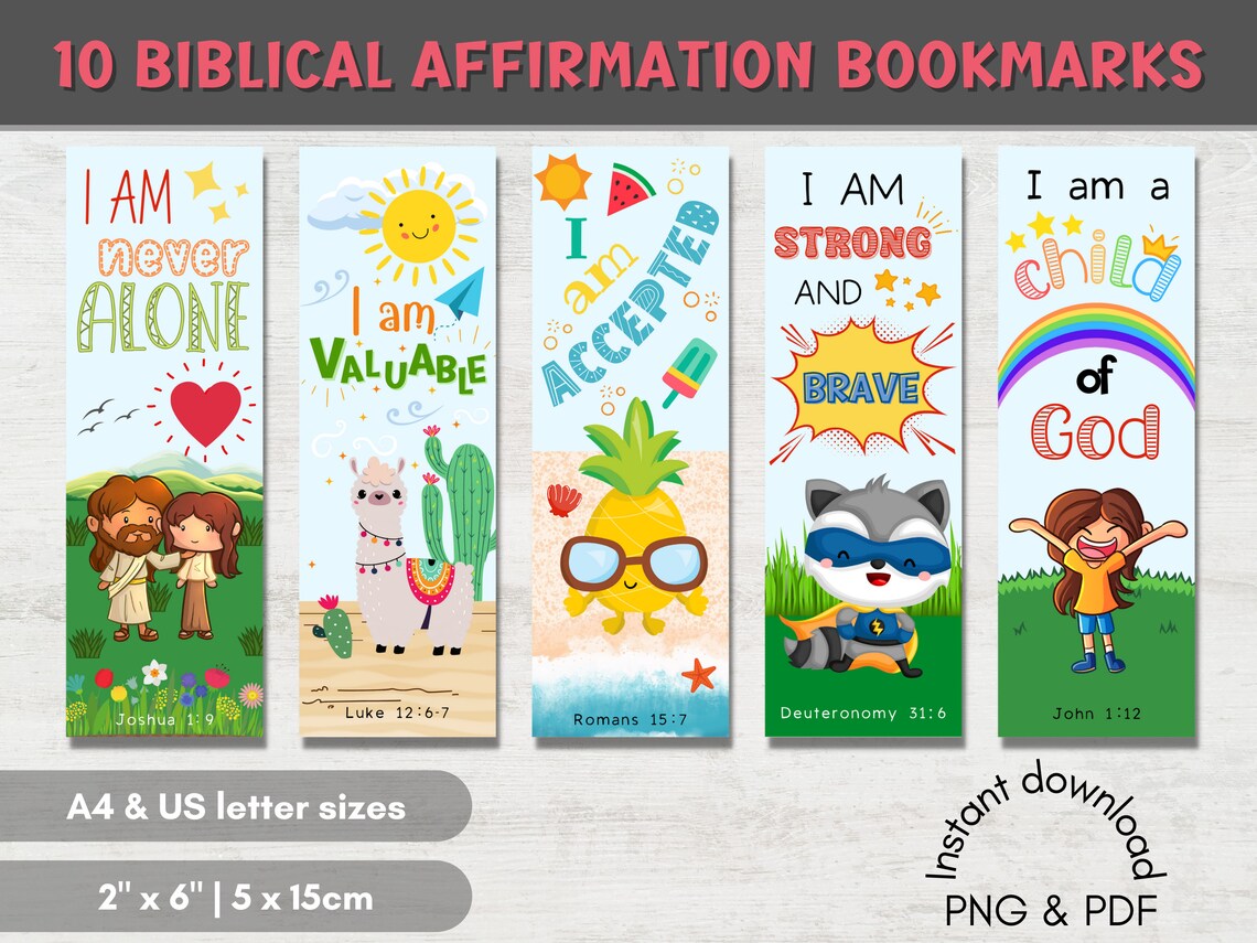 10 Biblical Affirmation Bookmarks for Kids | Printable Affirmation ...
