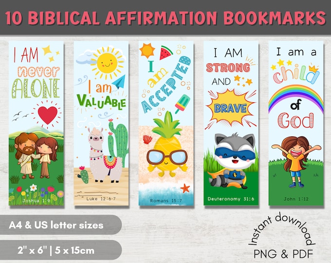 Christian Coloring Bookmarks for Kids - Affirmation Bible Verse Set ...