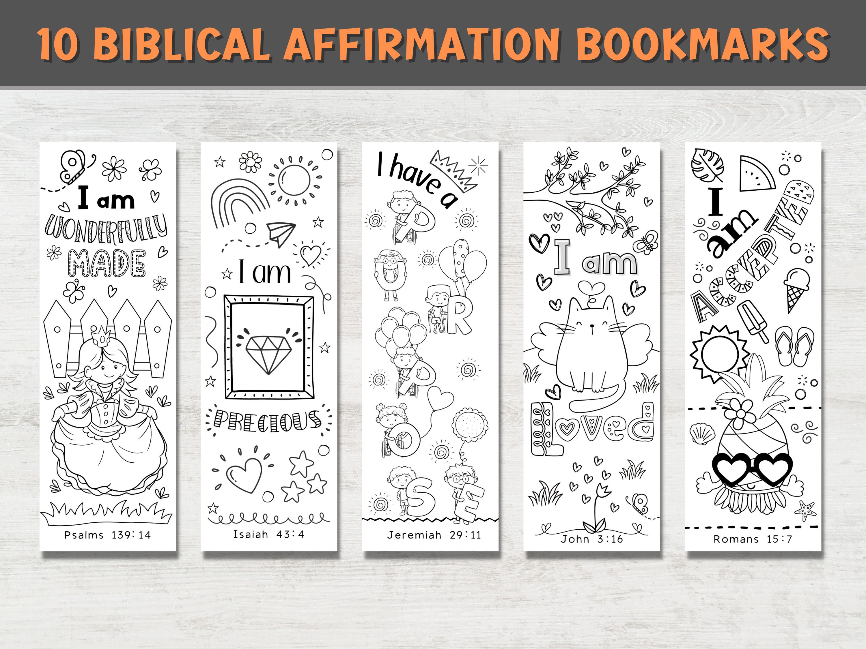 Christian Coloring Bookmarks for Kids - Affirmation Bible Verse Set - Etsy