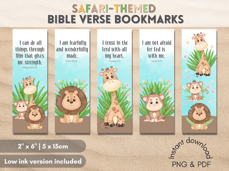 Bible Verse Bookmarks for Kids | Printable Safari Bookmarks | Religious ...
