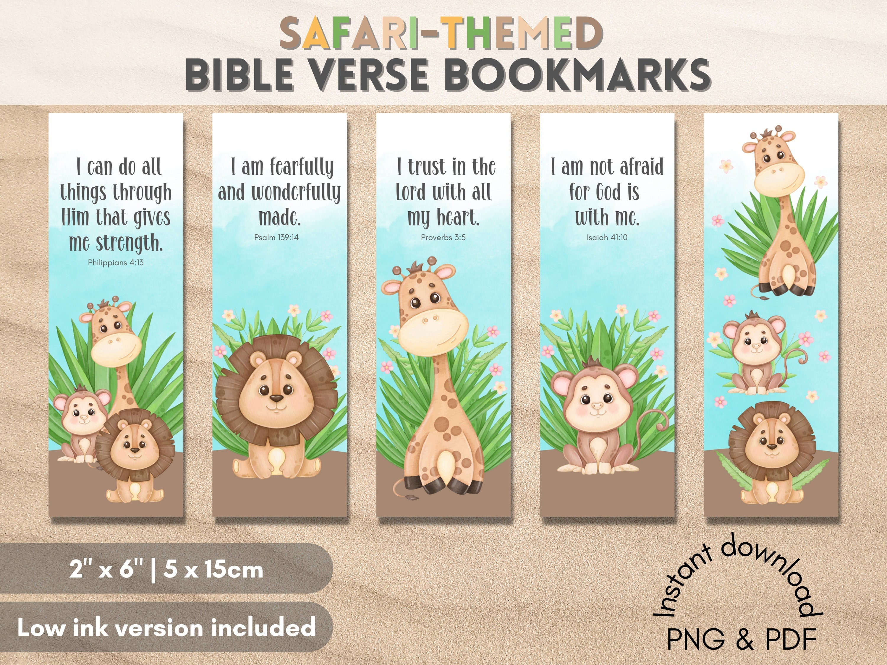 Bible Verse Bookmarks for Kids | Printable Safari Bookmarks | Religious ...
