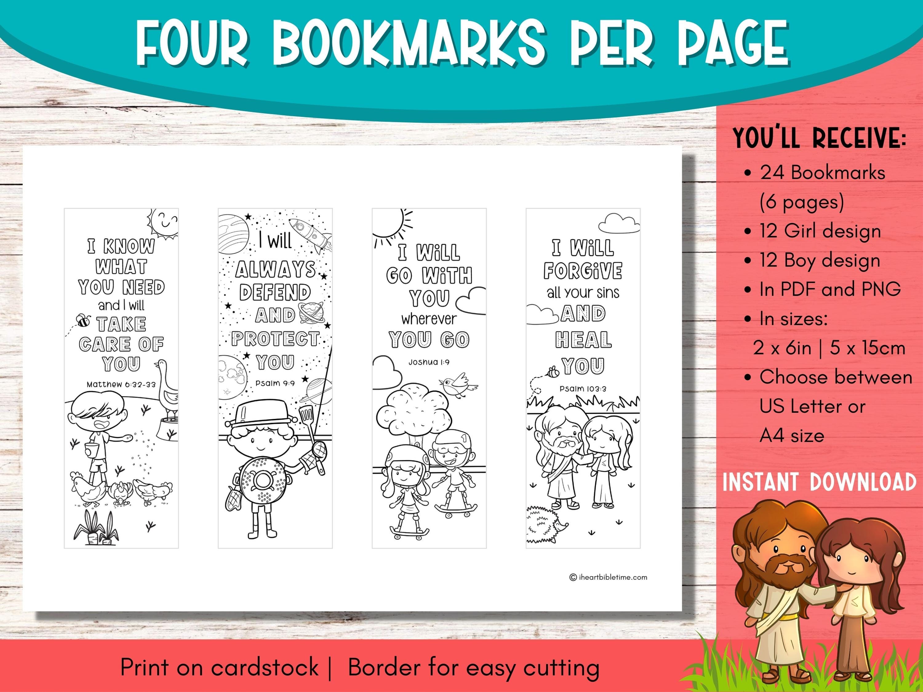 12 Coloring Bible Verse Bookmarks for Kids Printable Gods Promises ...