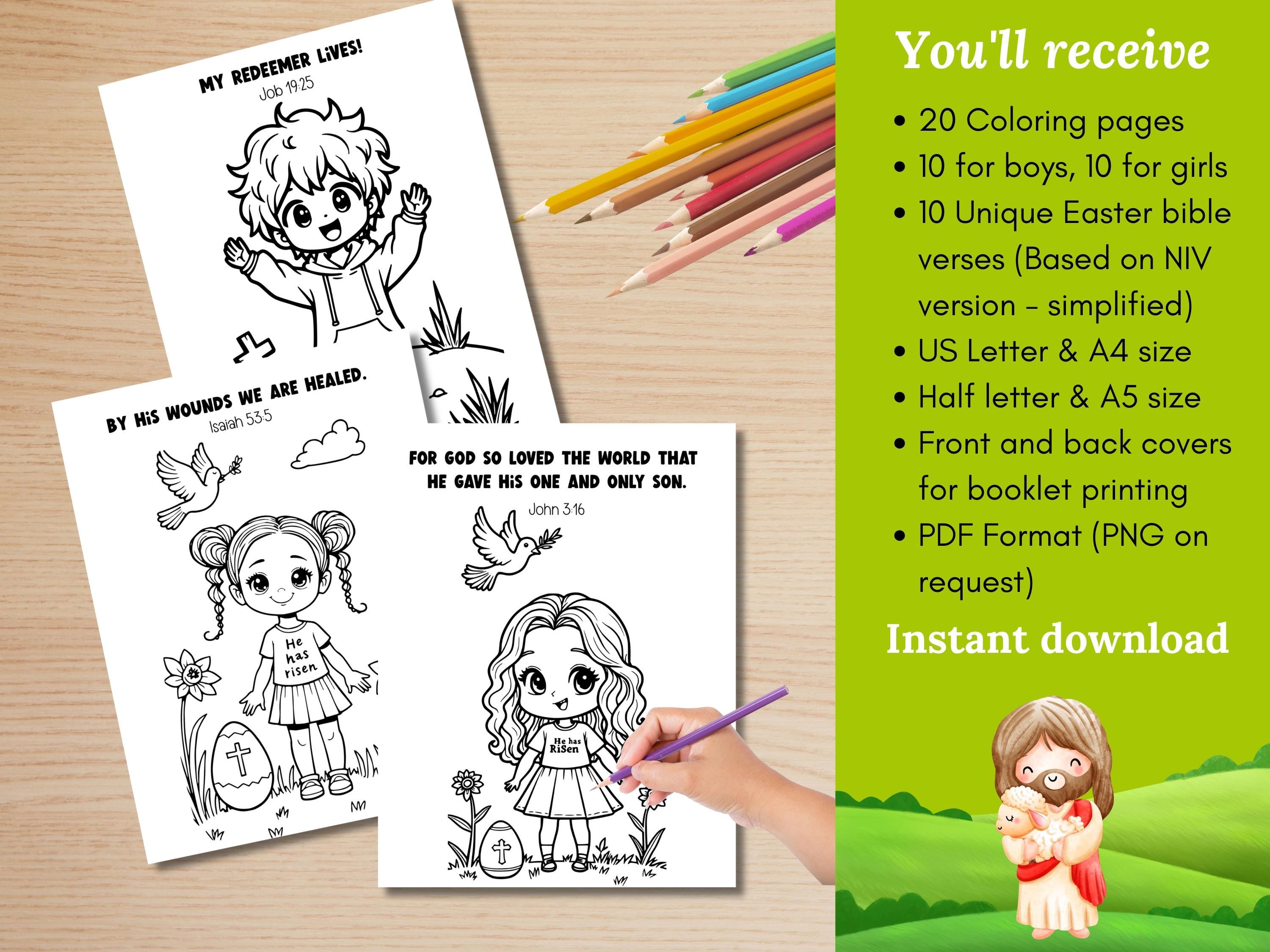 Christian Easter Coloring Pages – 20 Printable Bible Verse Pages for ...