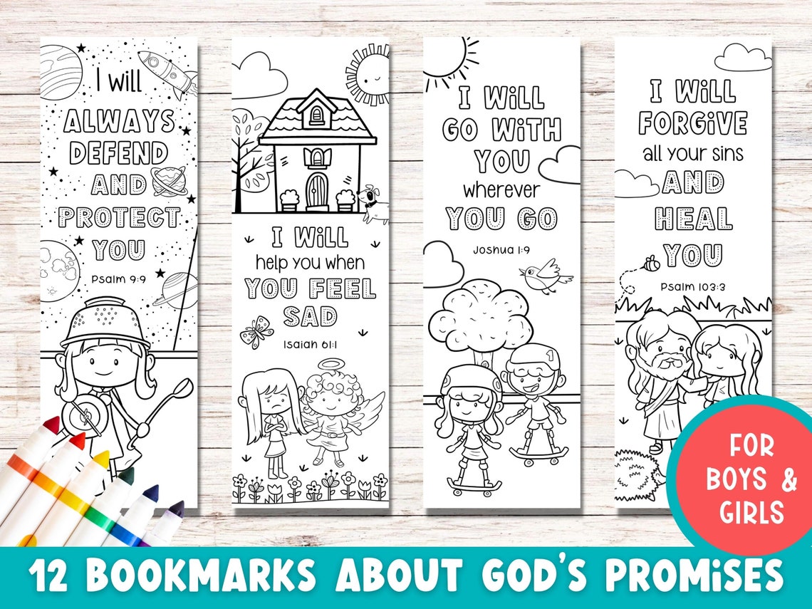 12 Coloring Bible Verse Bookmarks for Kids Printable Gods Promises ...