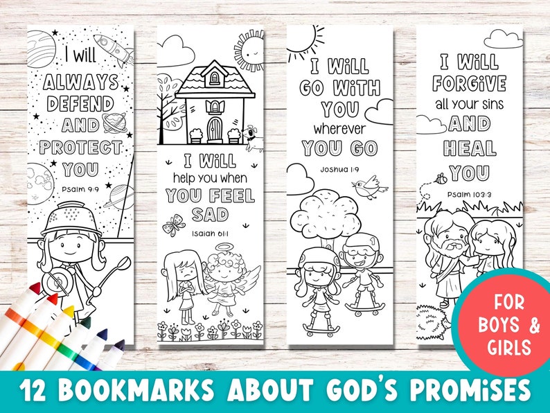 12 Coloring Bible Verse Bookmarks for Kids | Printable Gods Promises ...