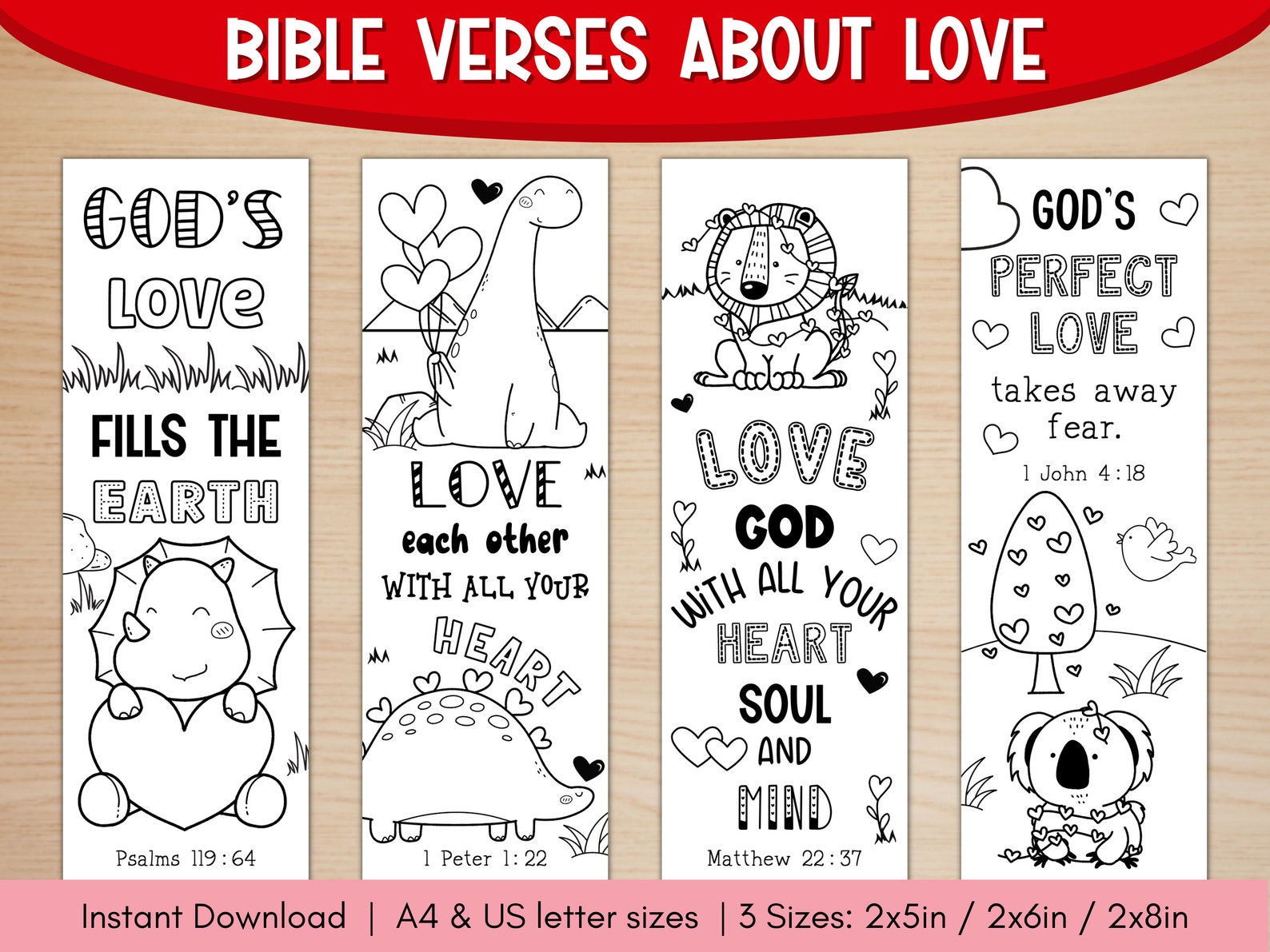 12 Coloring Bible Verse Bookmarks for Kids | Printable Love Bookmarks ...