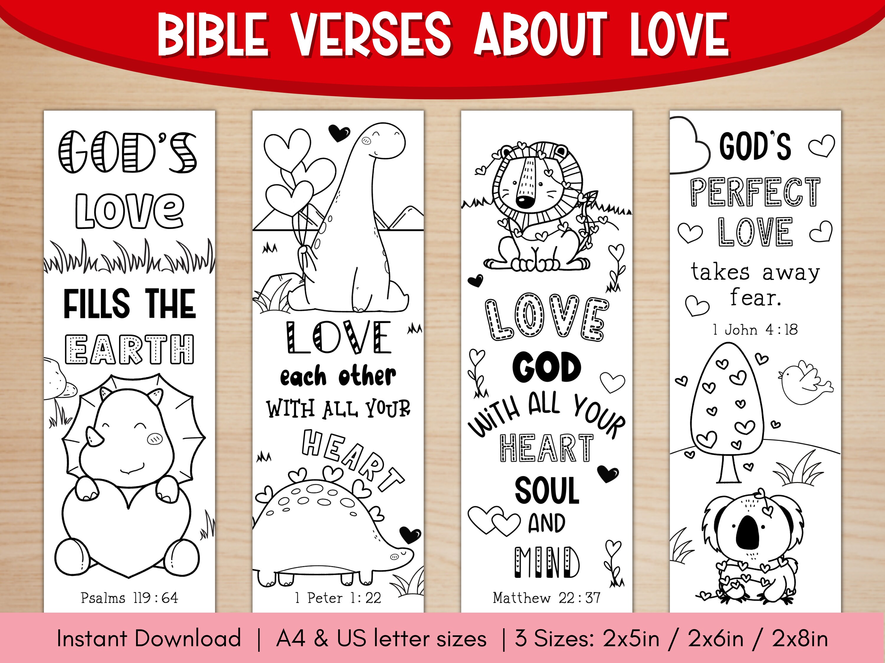 12 Coloring Bible Verse Bookmarks for Kids | Printable Love Bookmarks ...