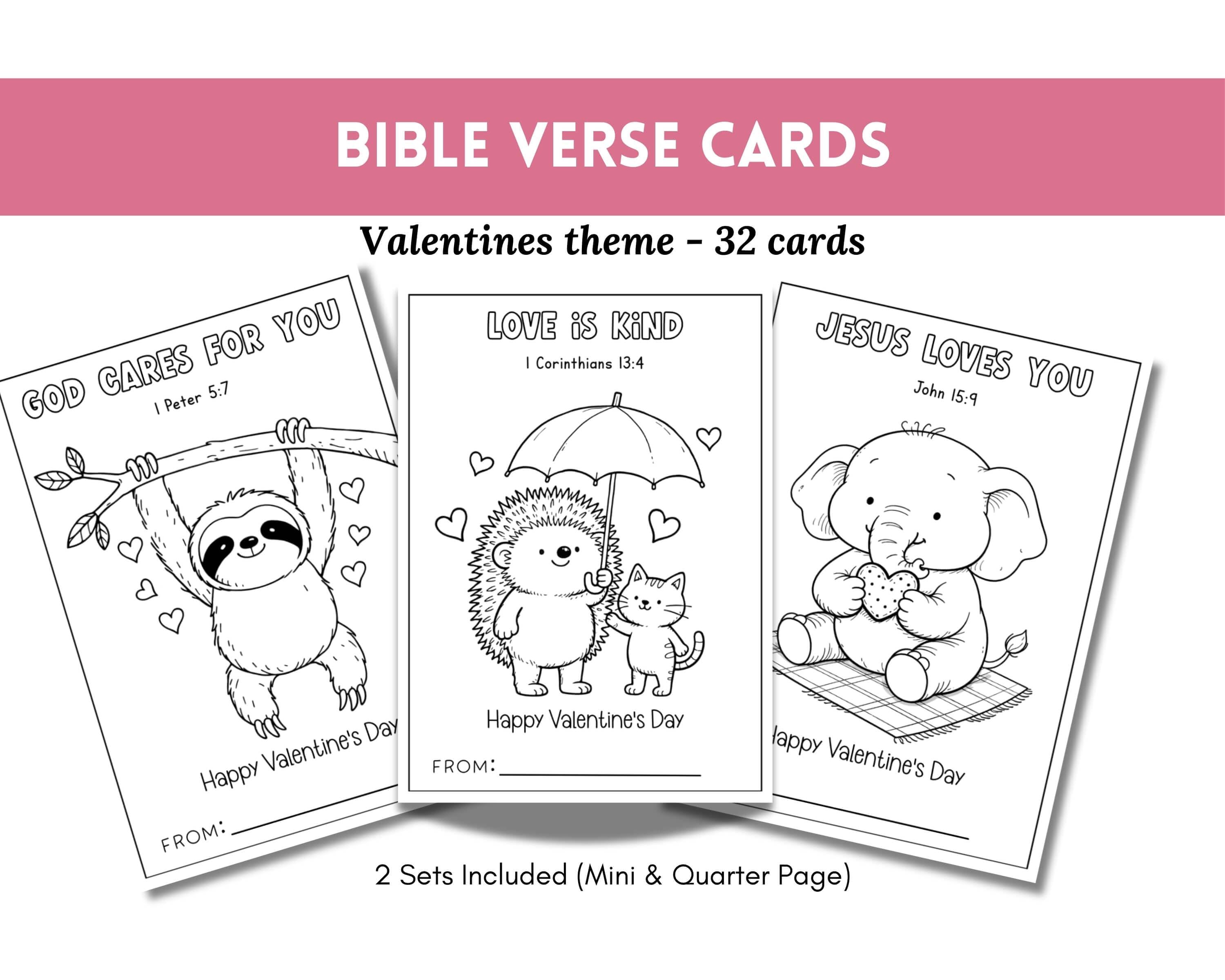 Christian Valentine Cards for Kids, Coloring Bible Verse Animal ...