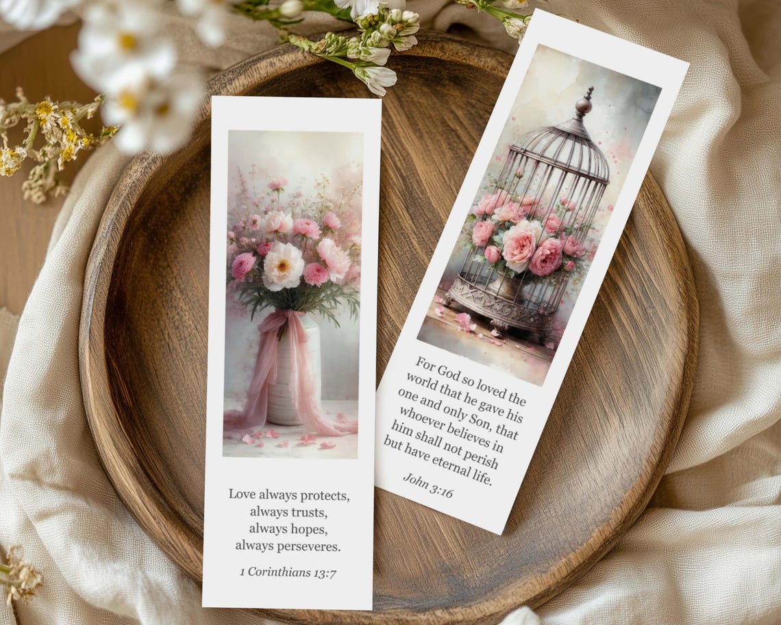 Romantic Floral Christian Bookmarks for Women – Valentine Bible Verse ...