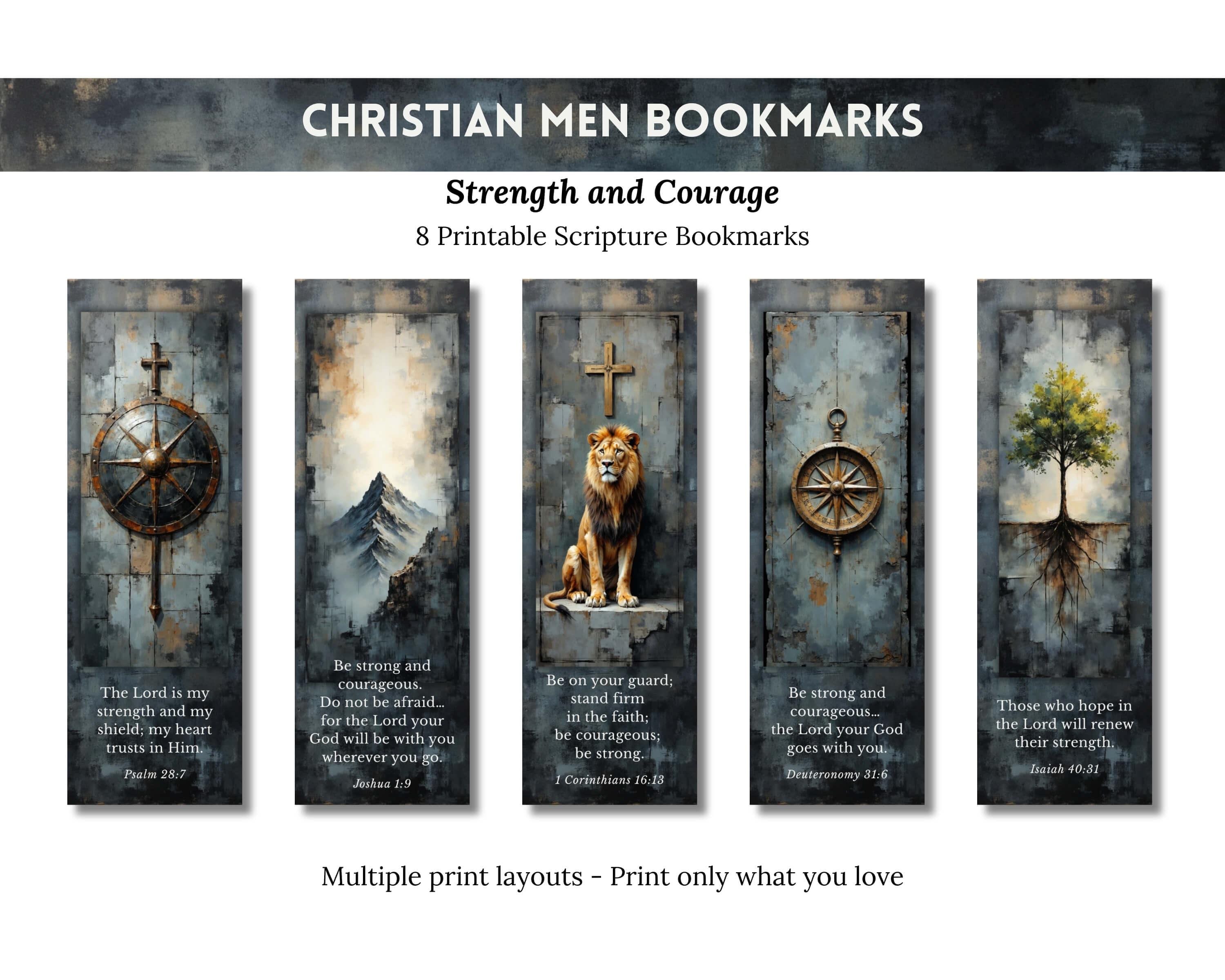 Christian Bookmarks for Men – Strength and Courage Bible Verse Bookmark ...