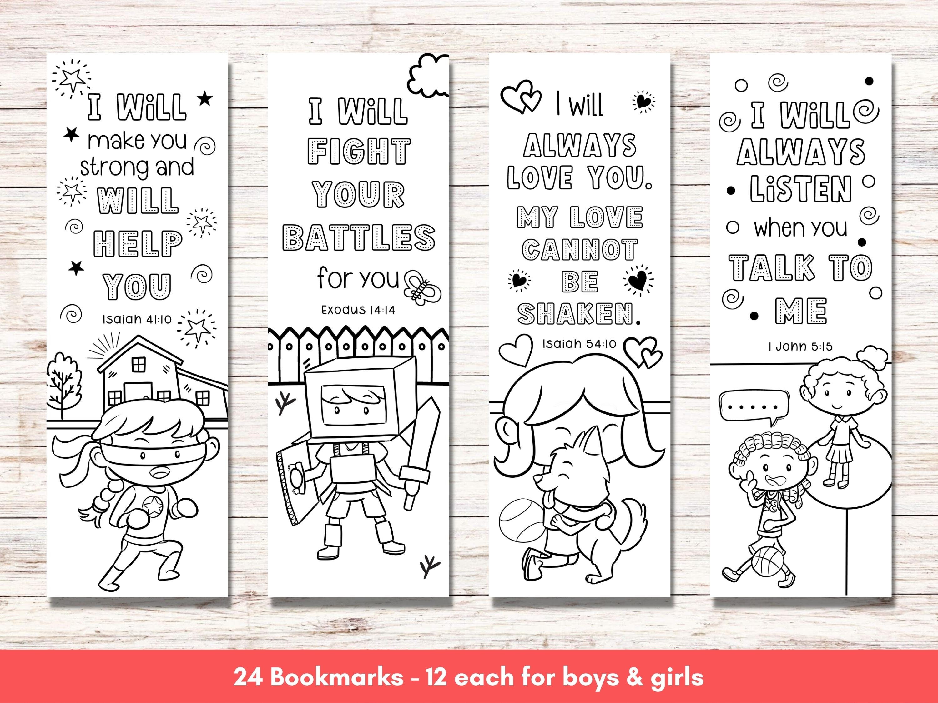 12 Coloring Bible Verse Bookmarks for Kids | Printable Gods Promises ...