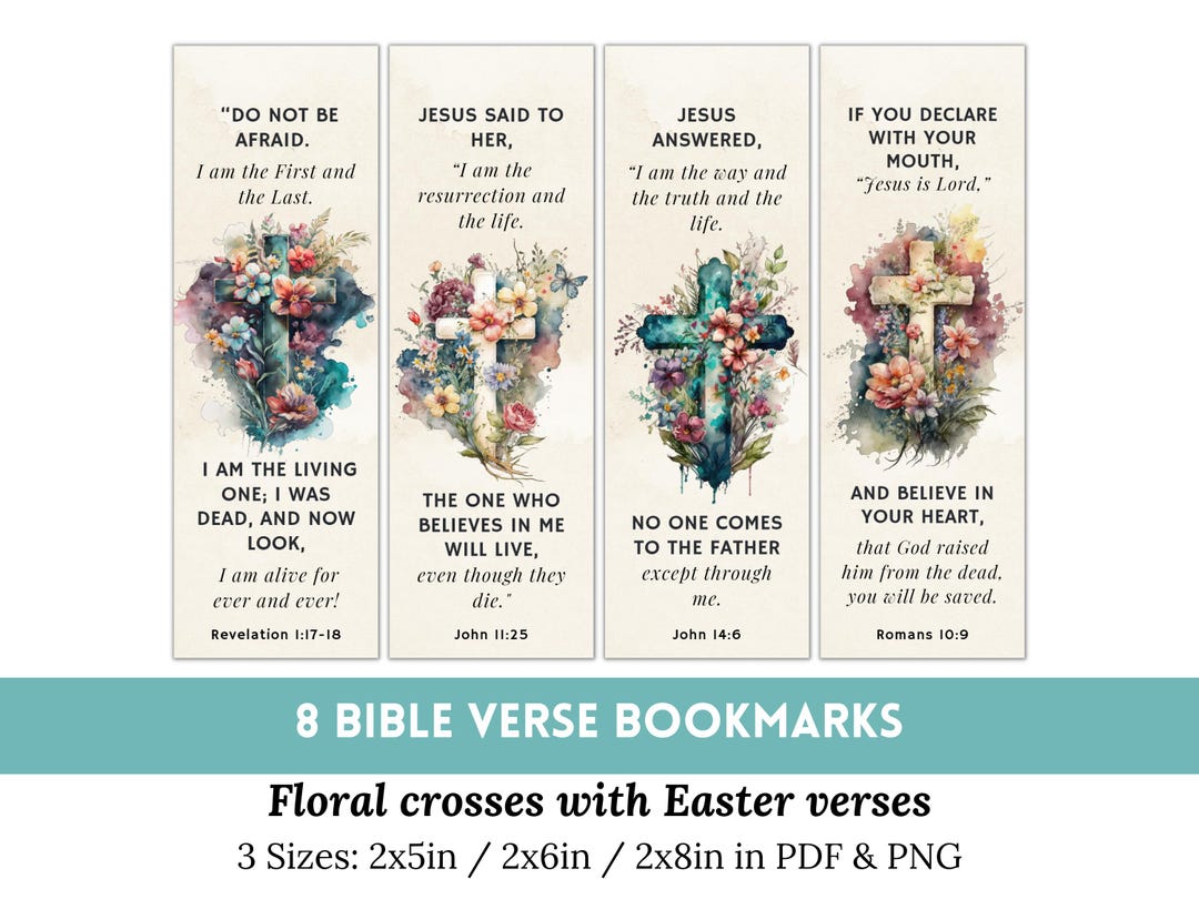 Printable Easter Bible Verse Bookmarks | Floral Cross Design ...