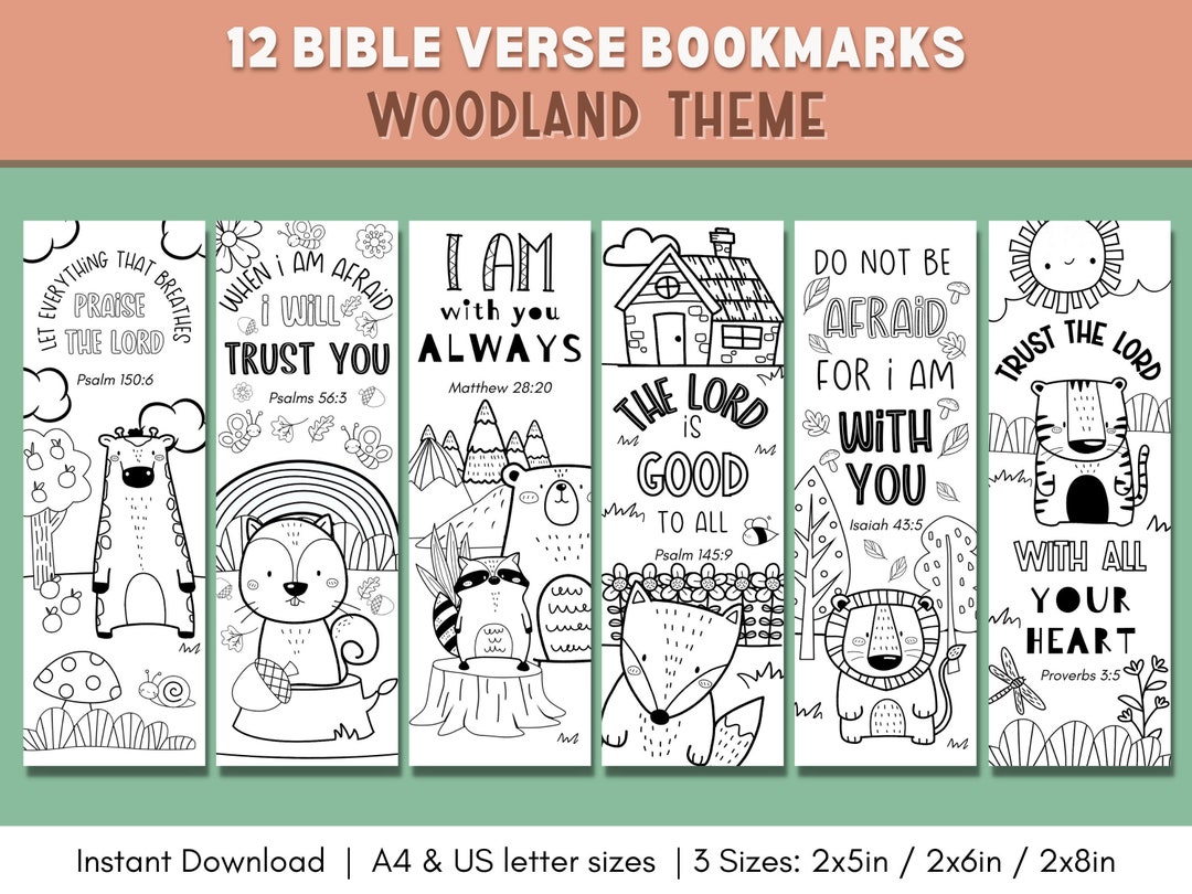 12 Coloring Bible Verse Bookmarks for Kids | Printable Woodland ...